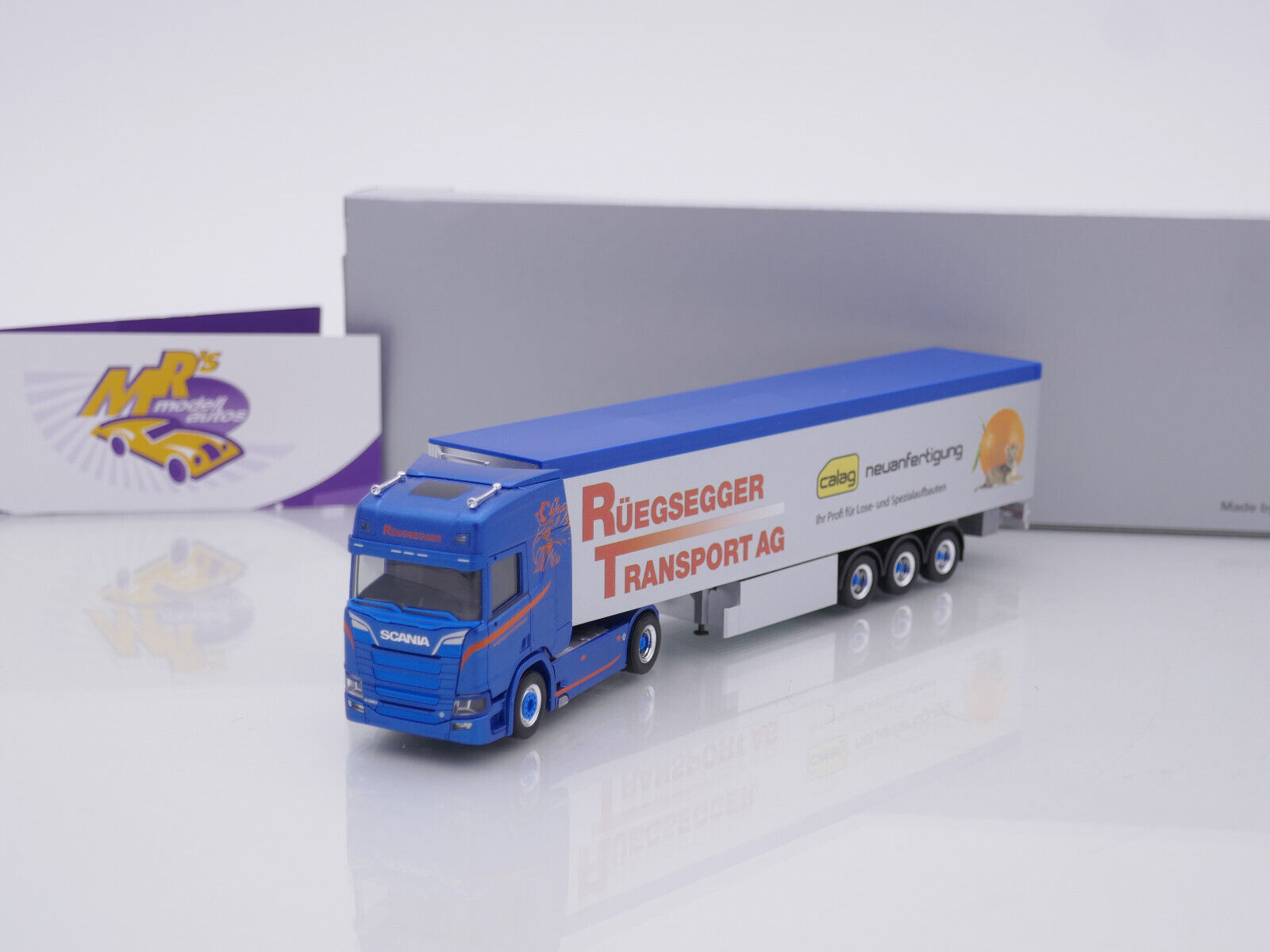 Mrs Modellautos - Herpa 952385 # Scania CR 20 HD Kühlkoffer-Sattelzug " Rüegsegger Transport AG ...