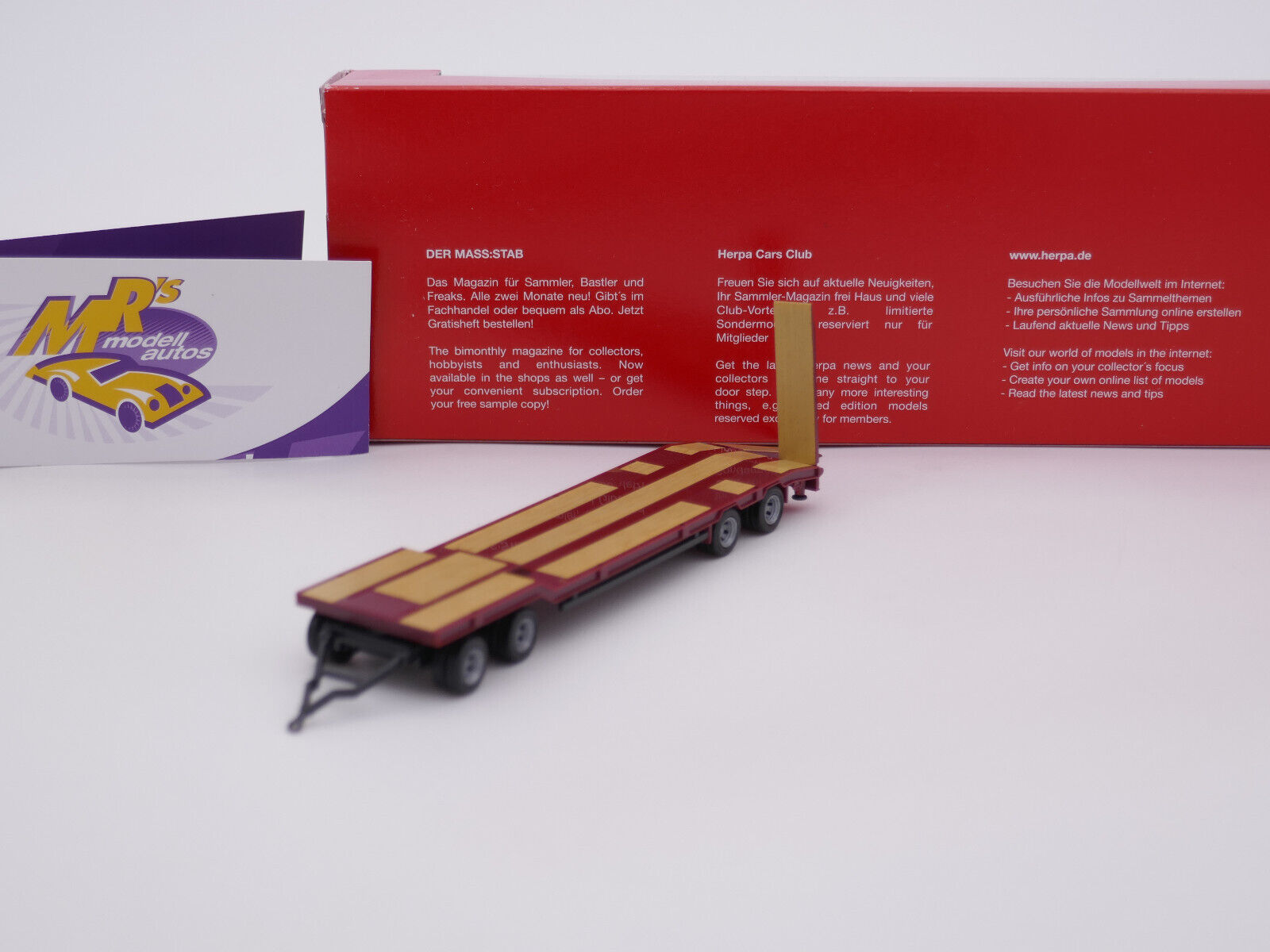 Mrs Modellautos - Herpa 076142-008 # Goldhofer TU4 Tiefladeanhänger 4-achs " weinrot " 1:87